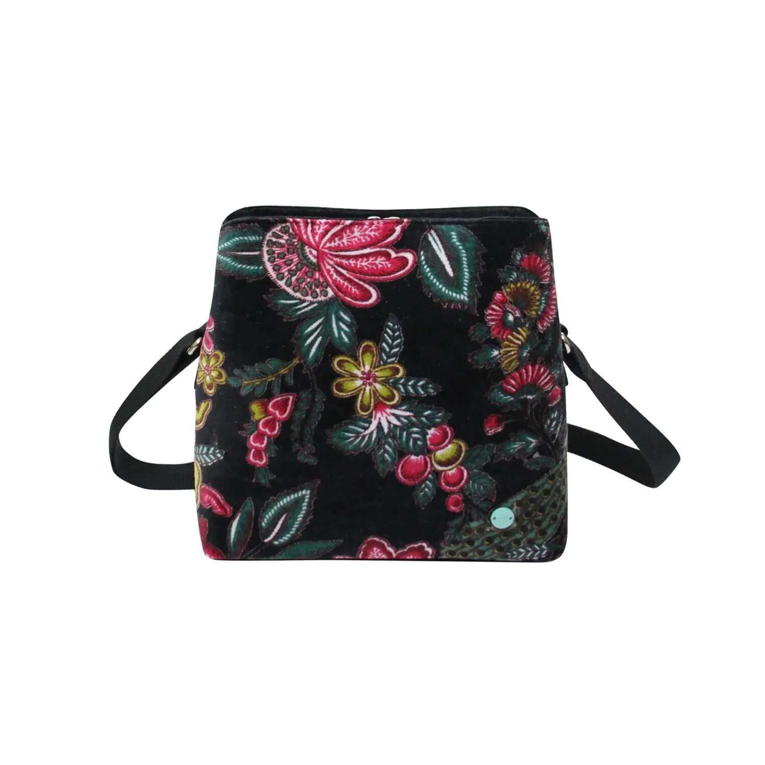 Black Botanical Printed Velvet Logan Bag – The Jewellery Stop