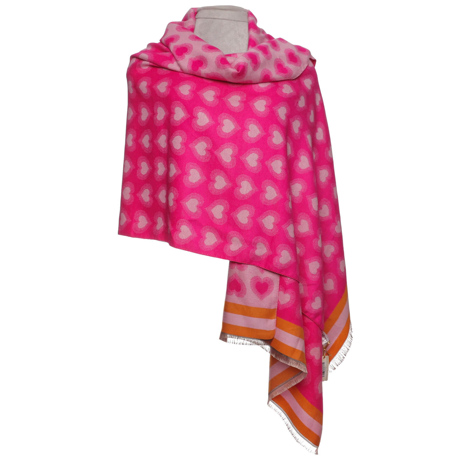 Two-Tone Reversible Pink Heart Scarf With Striped Border – The ...